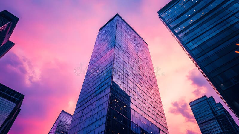 Modern High-Rise Building Exterior at Dusk - Architectural Design and ...