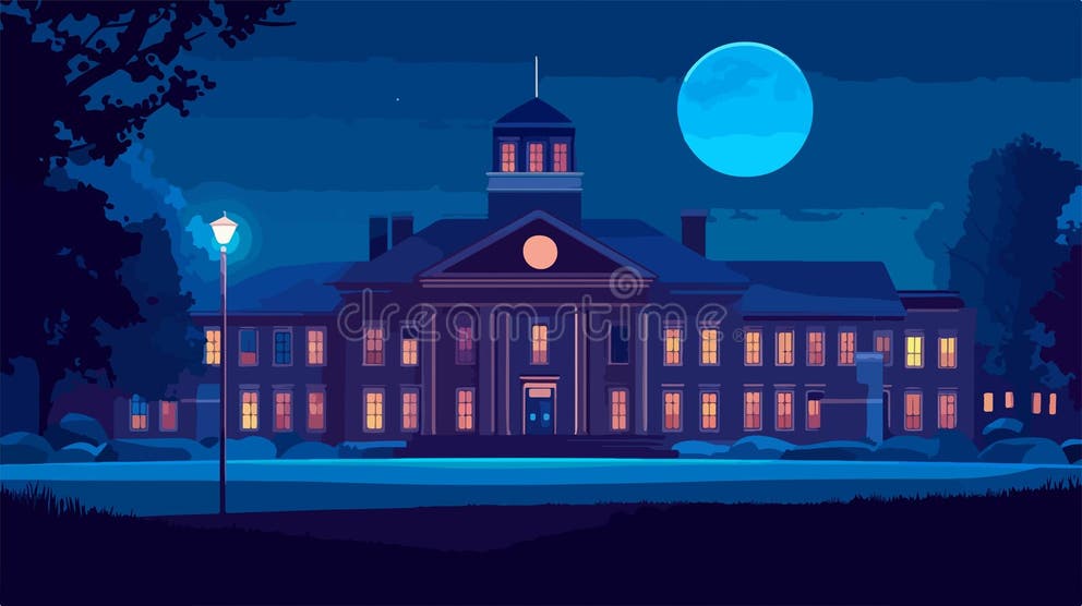 Modern University Campus Night View School Building Education Concept ...