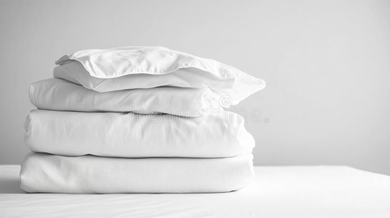 Neatly Stacked Clean Bed Sheets on White Background Stock Image - Image ...