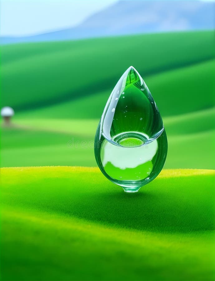 Save Water Concept, Green Leaf on a Grass Ground Stock Illustration ...