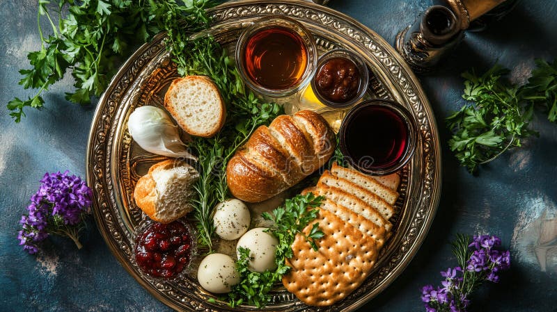 Passover Seder Plate with Symbolic Traditional Elements Stock Image ...