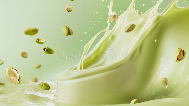 Pistachio Milk Splashing with Pistachio Nut Fall Stock Illustration ...