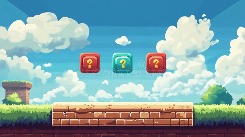 Pixel Art Game Background with Level Up Button Stock Illustration ...