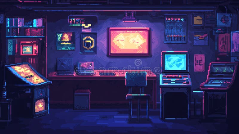 Pixel Art Game Background with Level Up Button Stock Illustration ...