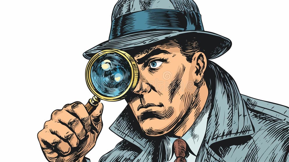 Professional Detective Holding Magnifying Glass with Outline, Vector ...