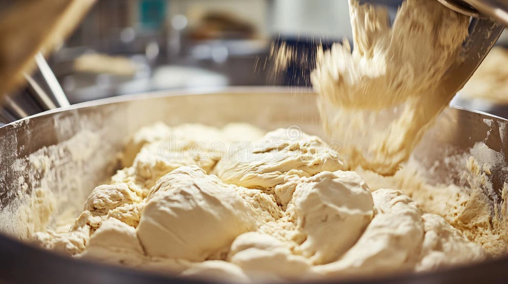 Professional Dough Preparation for Breadmaking Process Inside a Knead ...