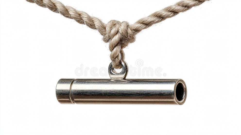 Professional Metal Whistle Hanging on String Isolated on White ...