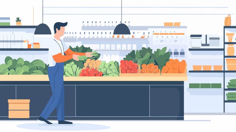 Professional Produce Clerk Checking Vegetables at Store Display Stock ...