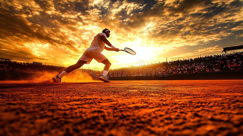 Professional Tennis Player Preparing for Serve on Clay Court Stock ...