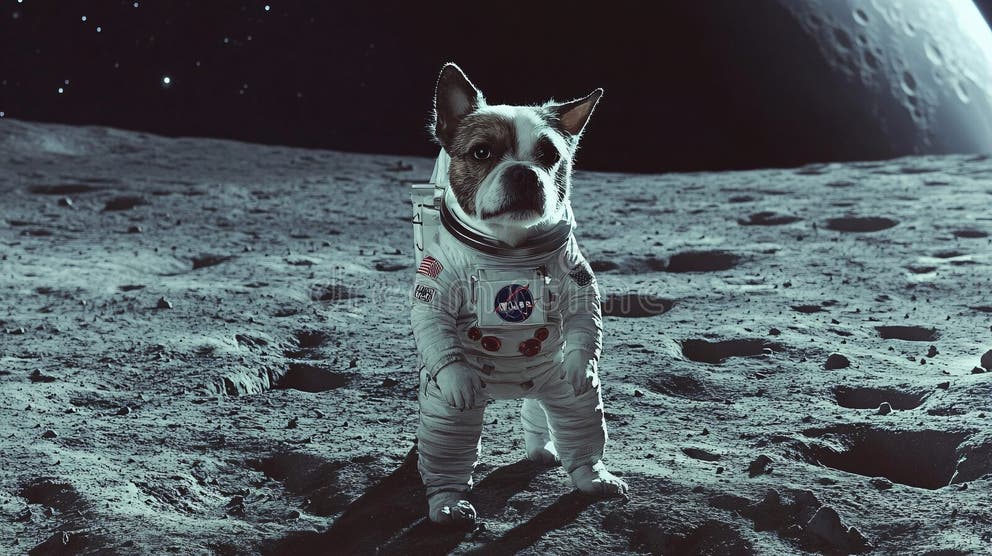 Proud Pooch Standing on the Surface of the Moon Stock Illustration ...