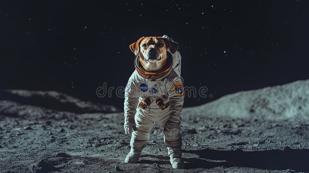 Proud Pooch Standing on the Surface of the Moon Stock Illustration ...