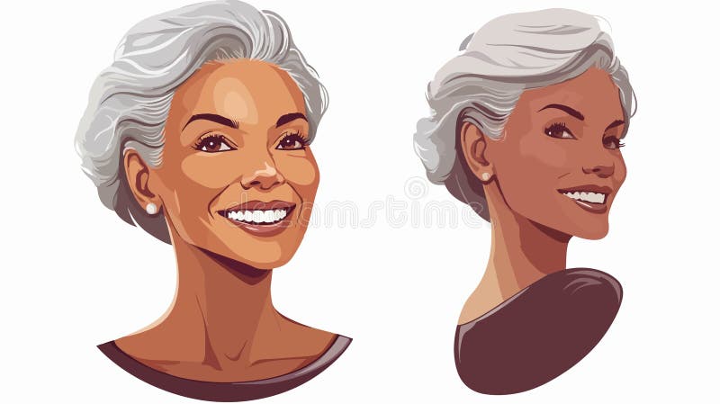 Radiant Mature Lady Vector Illustration with Flawless Skin Smiling ...
