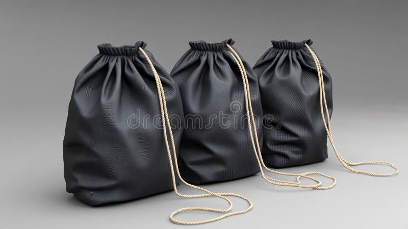 Realistic Drawstring Bags with Rope or Nylon Cord Stock Illustration ...