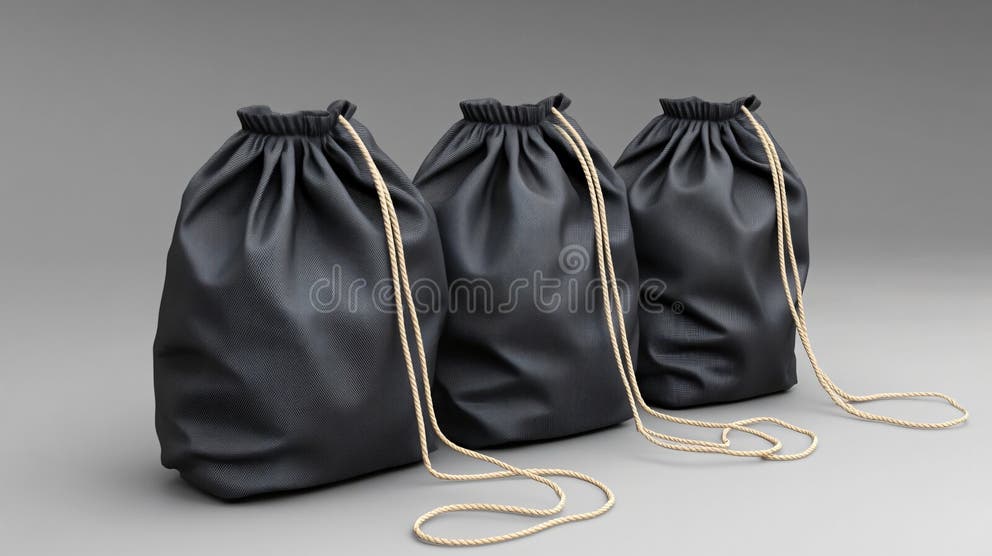 Realistic Drawstring Bags with Rope or Nylon Cord Stock Illustration ...