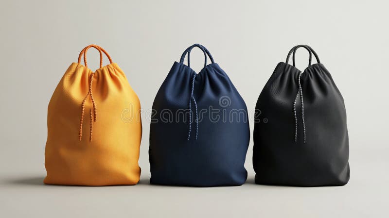 Realistic Drawstring Bags with Rope or Nylon Cord Stock Illustration ...