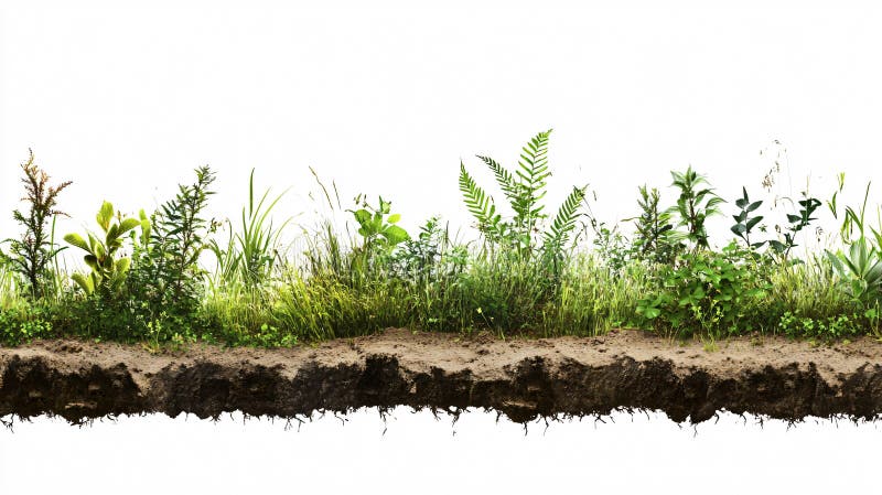 Realistic Soil and Plants Row on White Background Stock Image - Image ...