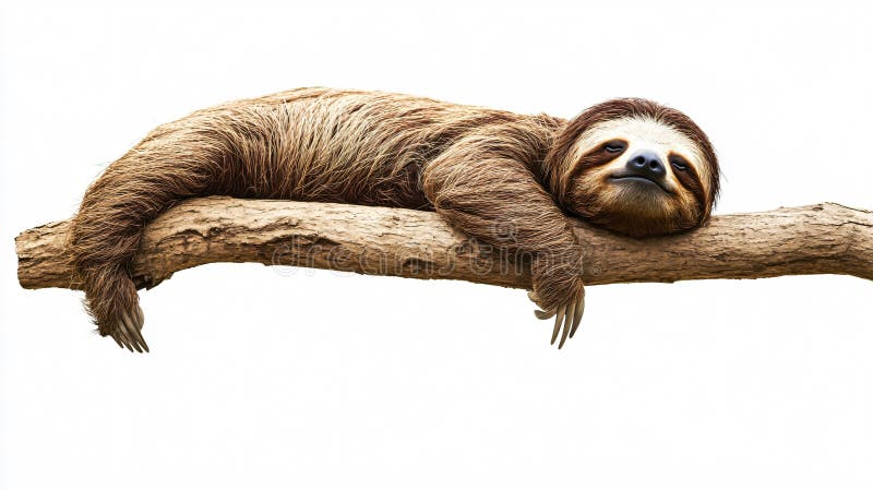 Relaxed Sloth Resting on Large Branch, Isolated Wildlife Portrait Stock ...