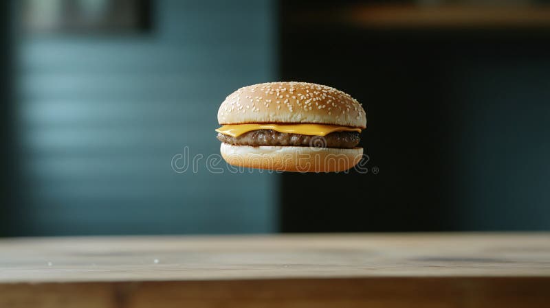 Savory Hamburger or Cheeseburger Floating in Air Food Photography Stock ...