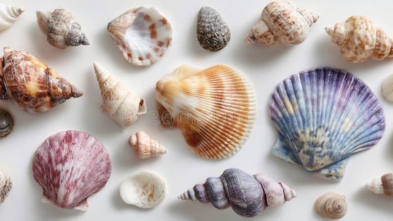 Sea Shells Collection on Clean Surface: Natural Seashell Grouping ...