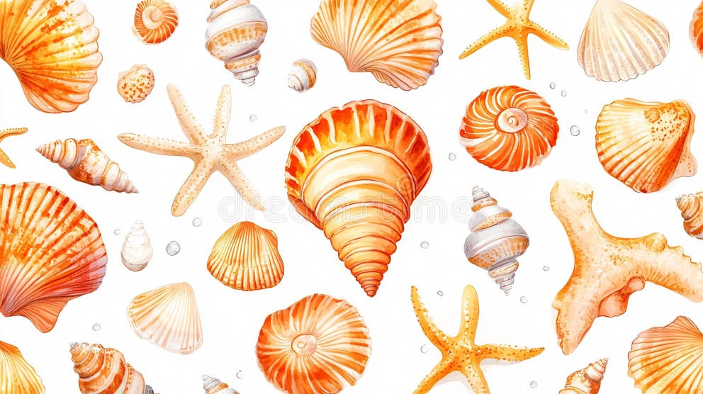 Seashells Seamless Pattern: Beautiful Sea Shells Background Design ...