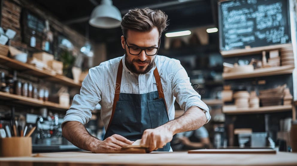 Skilled Craftsman Crafting Wooden Masterpiece with Focus and Precision ...