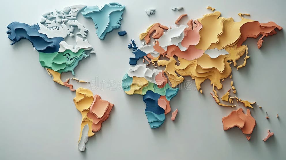 Sleek 3D World Map on White Background for Design Projects Stock ...