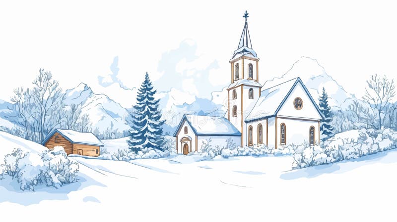 Snowy Church Single Line Drawing for Creative Projects Stock Vector ...