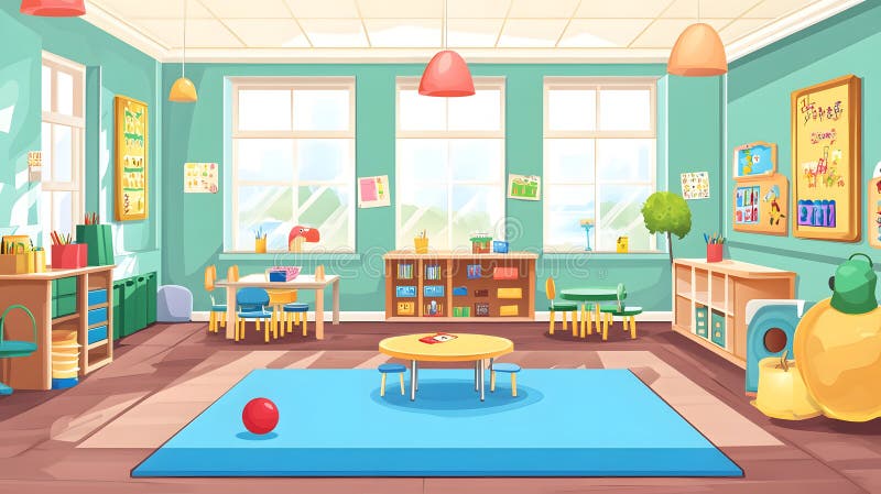 Spacious Kindergarten Classroom with Educational Objects and Toys Stock ...