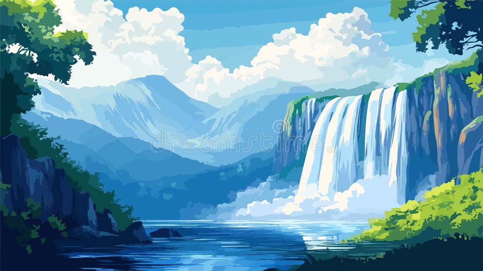 Spectacular Mountain Cliff Waterfall Landscape Nature View Stock Vector ...