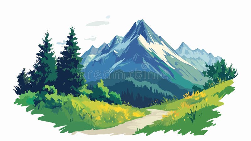 Summer Hiking Footpath through Mountains Vector Illustration Stock ...