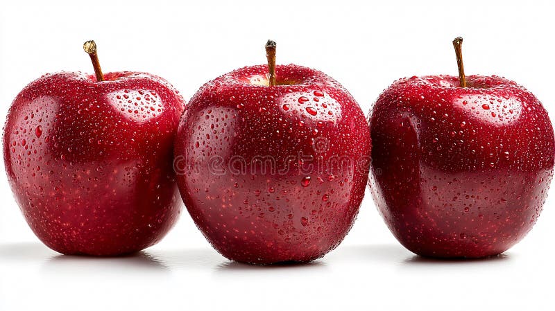 Three Red Apples in a Row on White Background - Fresh and Colorful ...