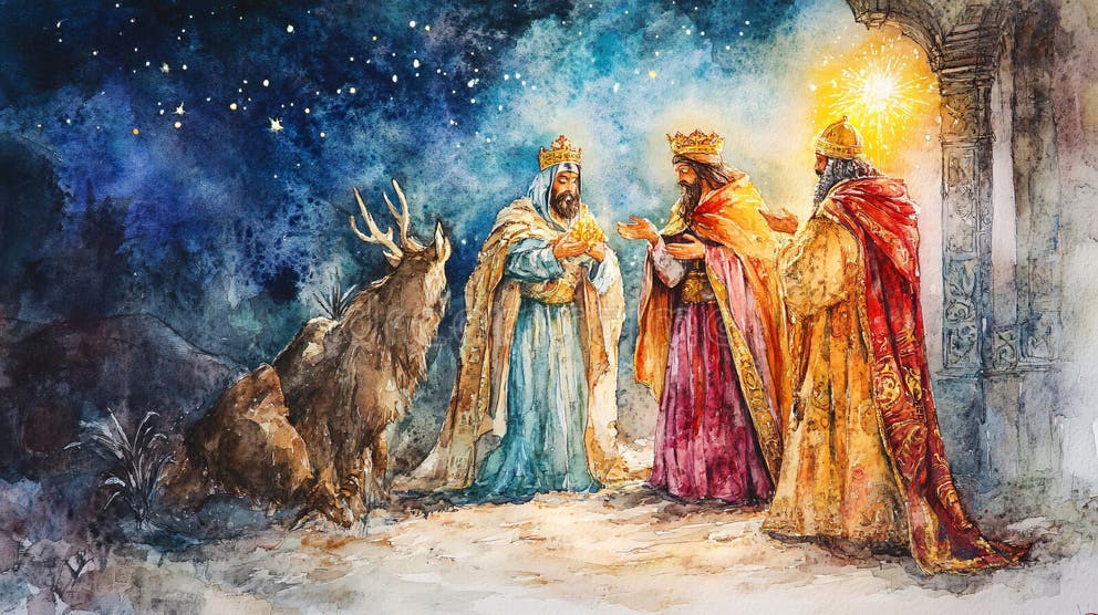 The Three Wise Men Visit in Epiphany Religious Artwork with Water ...