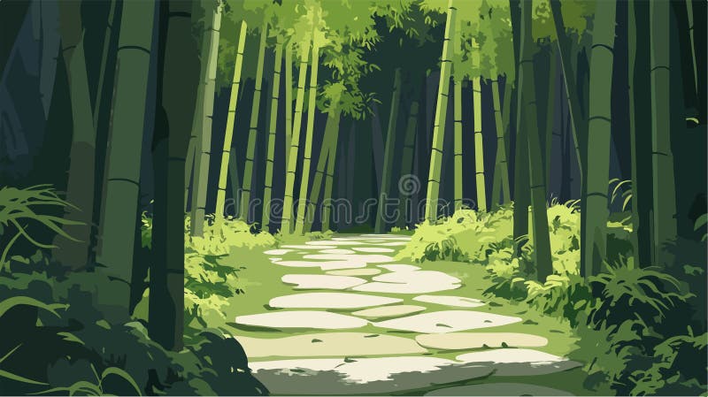 Tranquil Bamboo Forest Path in Asian Zen Garden Stock Illustration ...