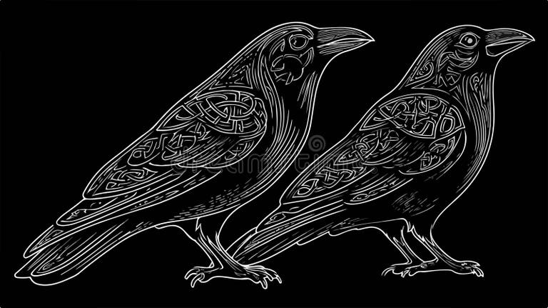 Two Black Crows in Old Norse Celtic Style Illustration Stock Vector ...