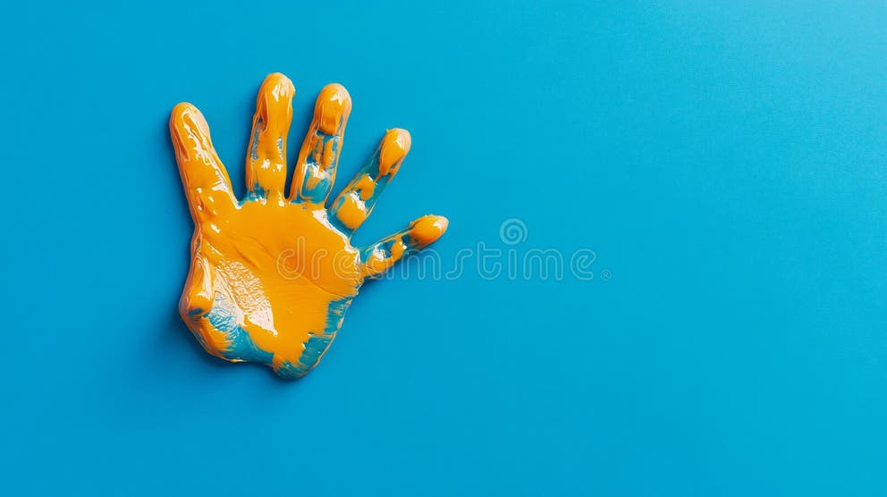 Vibrant Colorful Handprint on Bright Blue Background Stock Illustration ...
