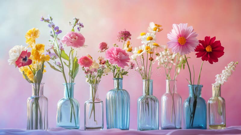 Vibrant Floral Display in Elegant Glass Vases for Decor and Events ...