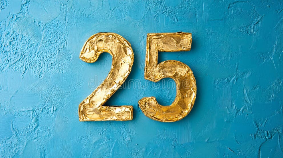 Vibrant Golden Number 25 on Blue Background - Kid Drawing Stock ...