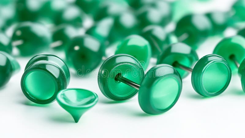 Vibrant Green Push Pins Close-up on White Background for Office ...