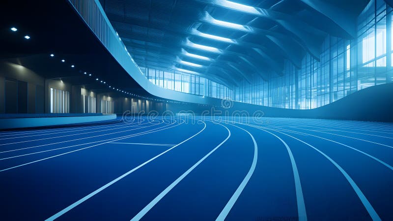 Vibrant Indoor Blue Running Track in Athletic Stadium Stock ...
