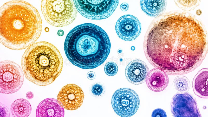 Vibrant Microscopic Organisms and Cells in Color Stock Illustration ...