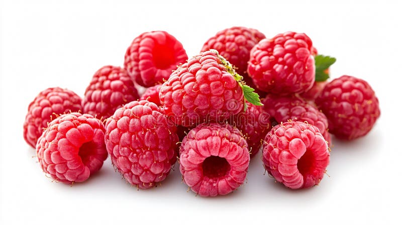 Vibrant Ripe Raspberry Group Isolated on White Background Stock ...