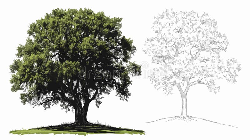 Vibrant Tree with Green Foliage and Artistic Drawing Stock Vector ...
