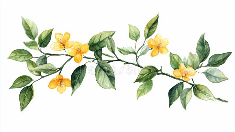 Vibrant Watercolor Illustration of Orange Mandarin Branch for Design ...