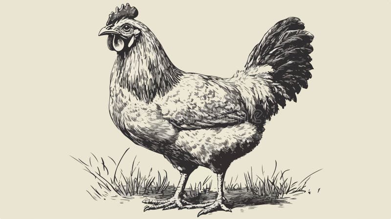 Vintage Block Print Style Chicken with Grunge Effect for Graphic Design ...