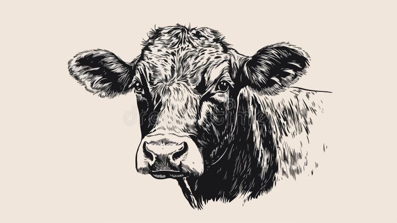 Vintage Block Print Style Cow with Grunge Effect for Design Projects ...