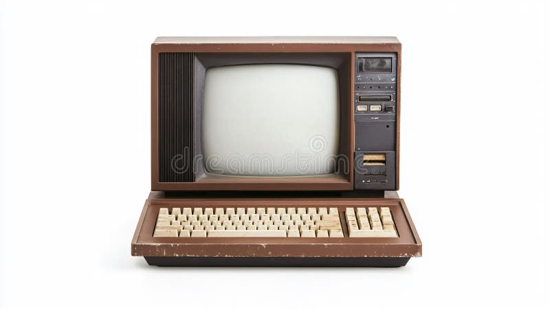 Vintage Computer Isolated on White Background for Technology Design and ...
