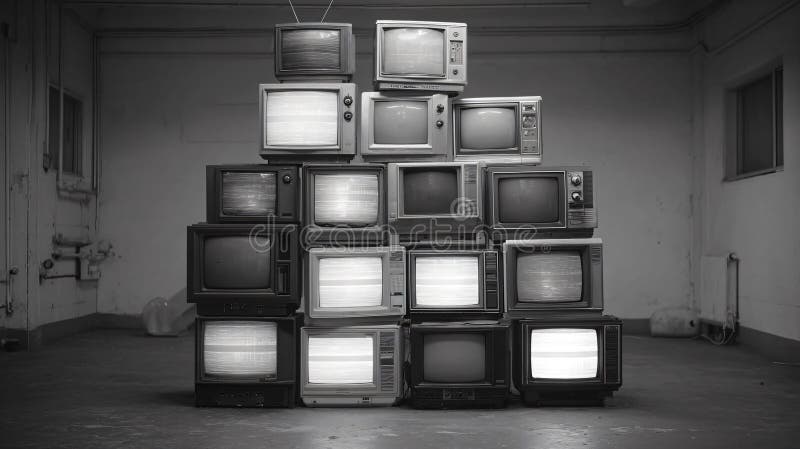 Vintage CRT Television Stack on Old Techno TV Tube - 90s Retro TV ...
