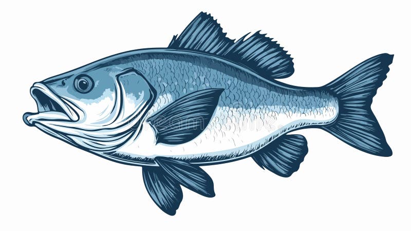 Vintage Sea Bass Outlined Contoured Drawing for Professional Designs ...