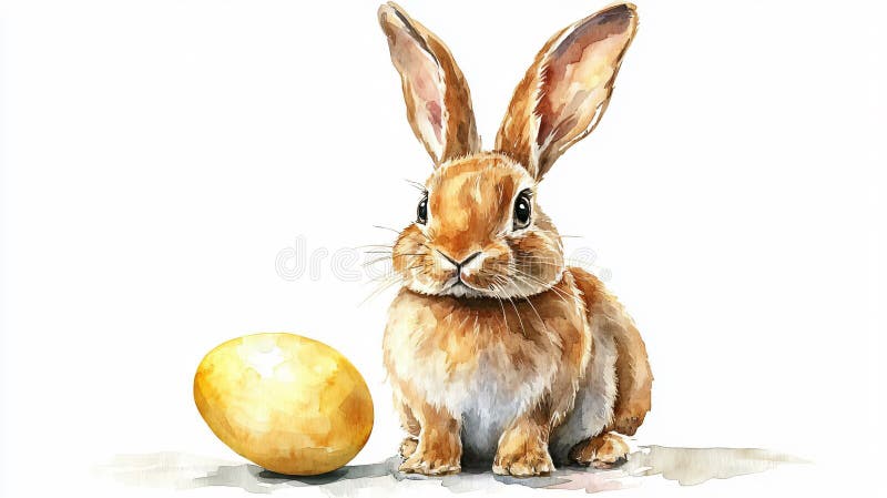 Watercolor Easter Bunny and Egg Illustration for Seasonal Designs Stock ...