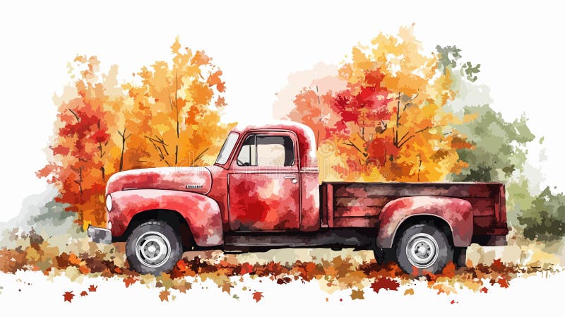Watercolor Fall Truck Isolated on White Background Stock Vector ...
